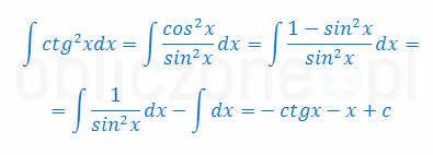Oblicz całkę nieoznaczoną z ctgx do kwadratu - Obliczone.pl